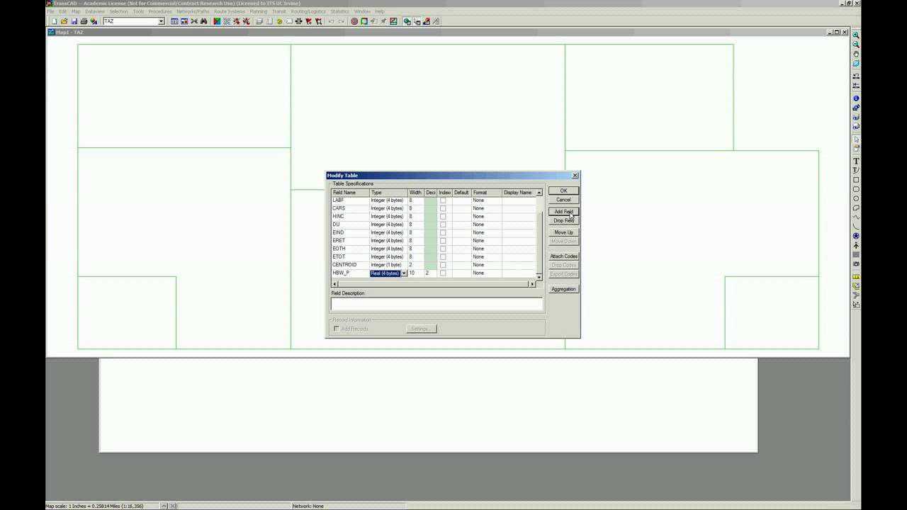 Adding Fields to our TAZ layer in TransCAD 5.0 - YouTube