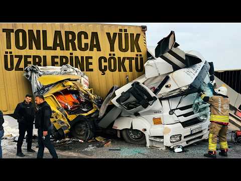 İki Tır Çarpıştı, Dev Yük Üzerlerine Yıkıldı; Ortalık Savaş Alanına Döndü!