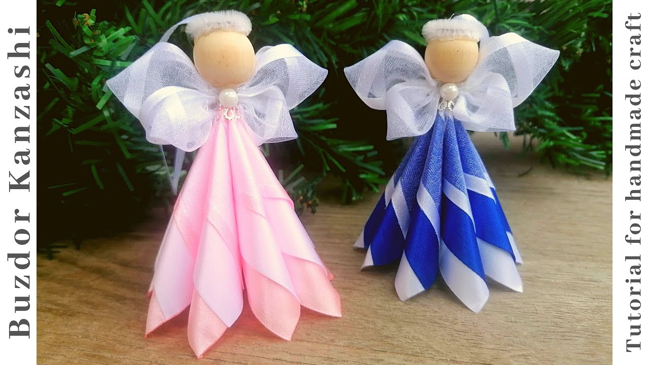 Kanzashi angyal, szatén angyalka készítése 09-20/ Kanzashi Angel ...