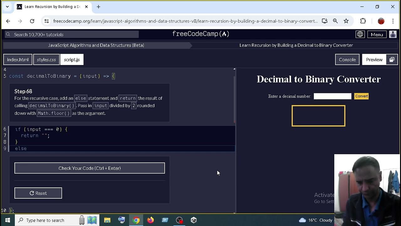Learn Recursion By Building A Decimal To Binary Converter Step 68 Youtube