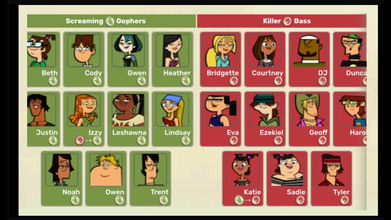 Total Drama Island Screaming Gophers And Killer Bass Team Members Youtube