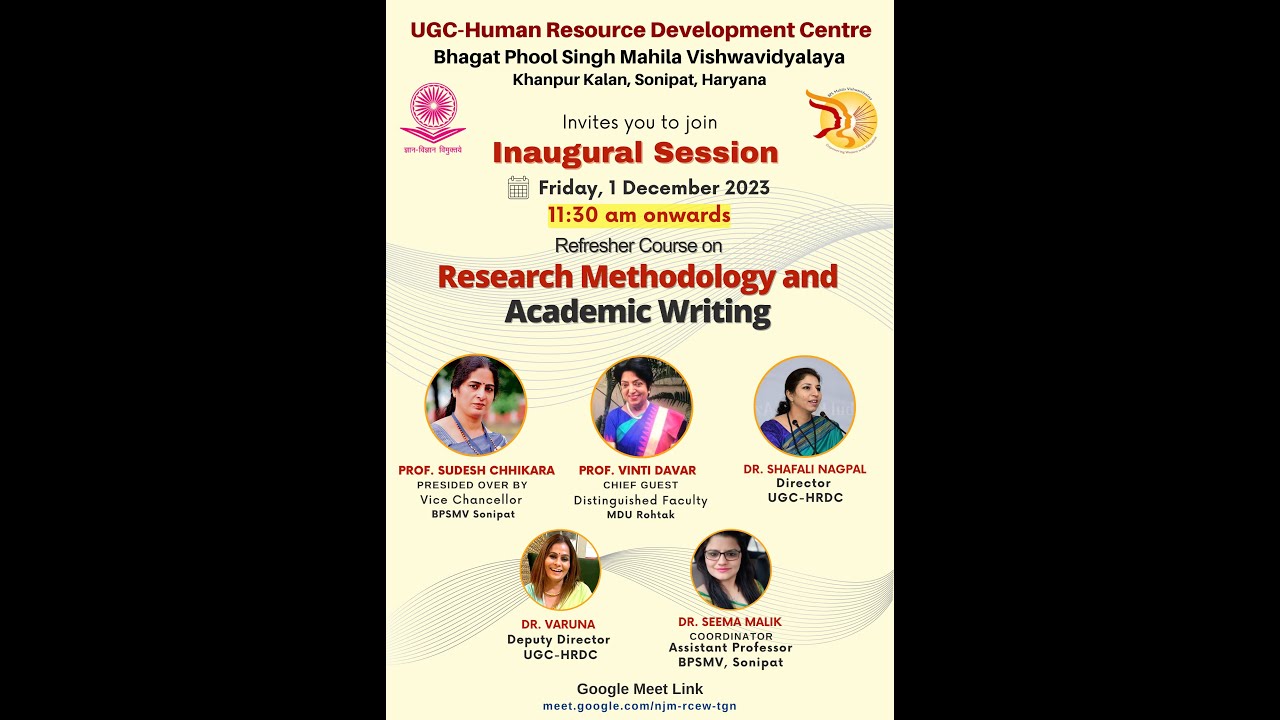 Inaugural Session | RC Research Methodology and Academic Writing | 1-12 ...