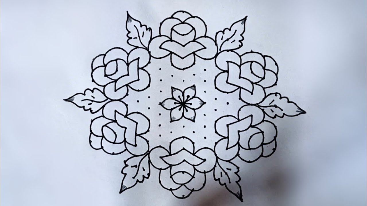 17*9 dots beautiful flowers rangoli|latest rangoli|big rangoli|17 dots ...