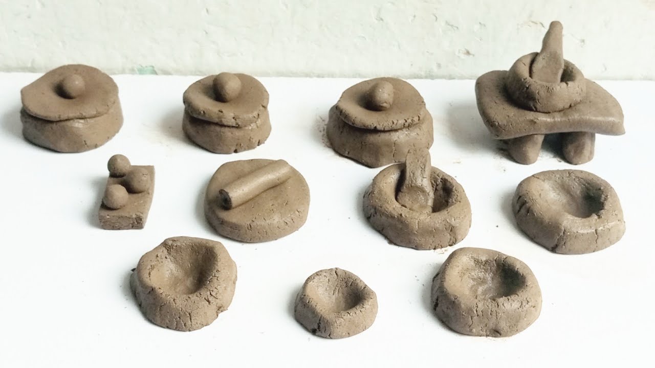 DIY How to make handmade Clay kitchen Dinner Set | burner, pots, tables ...
