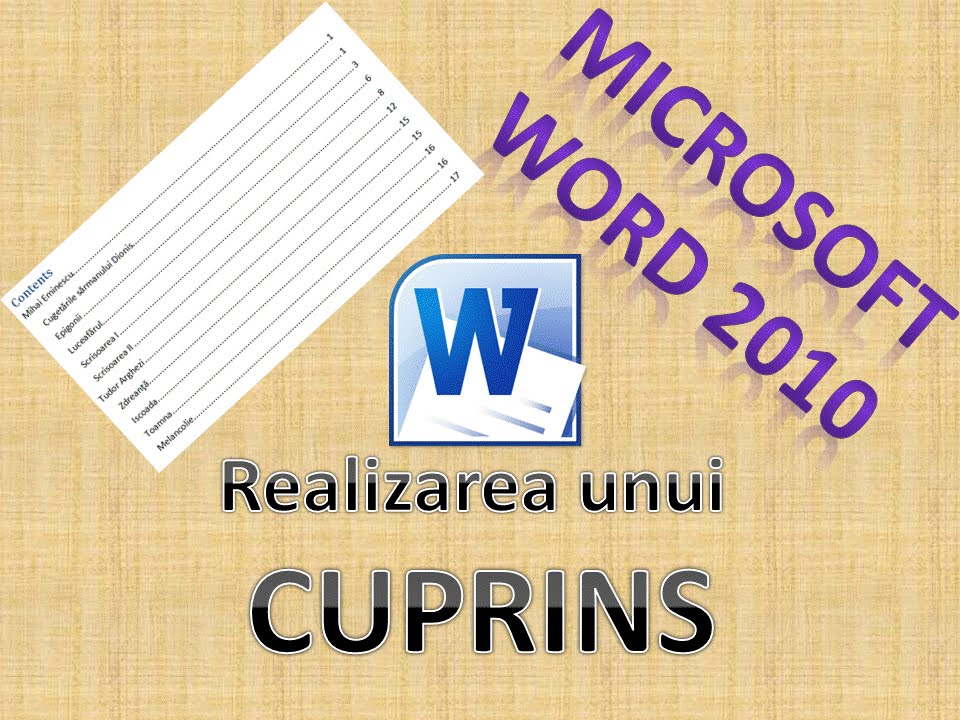 Cum se realizeaza un cuprins in Microsoft Word 2010? - YouTube