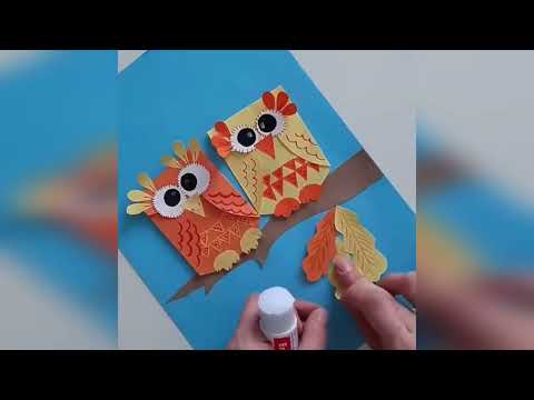 Payız aplikasiyaları, əl işləri (Ağac, payız mənzərəsi, bayquşlar, balaca bayquş, tovuzquşu)