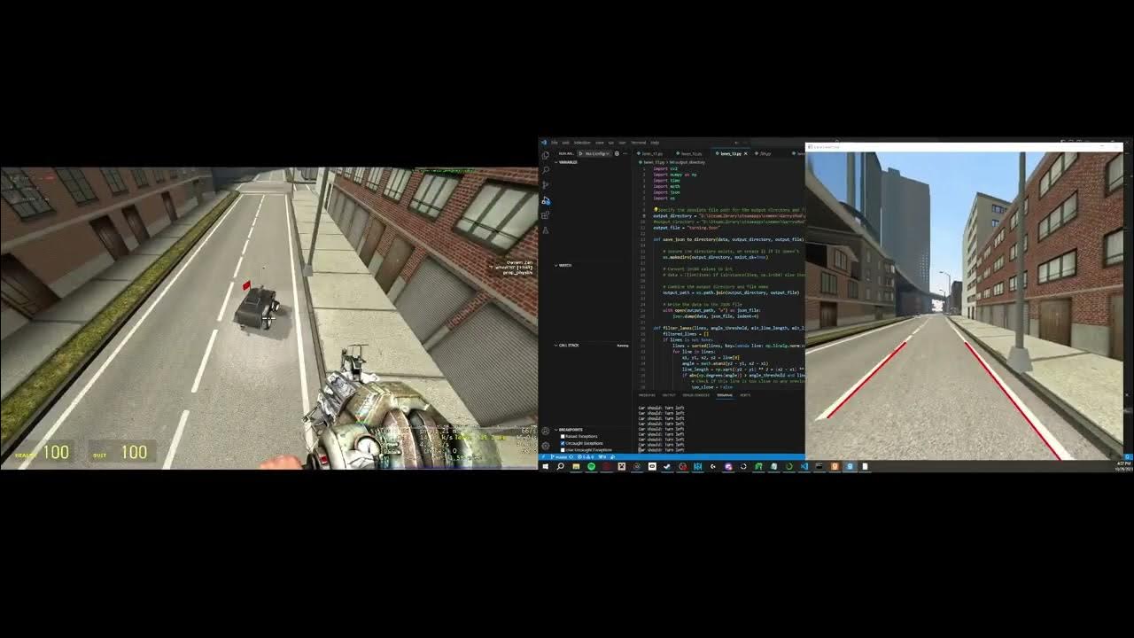 OpenCV Computer vision and self driving Garry's Mod car - YouTube