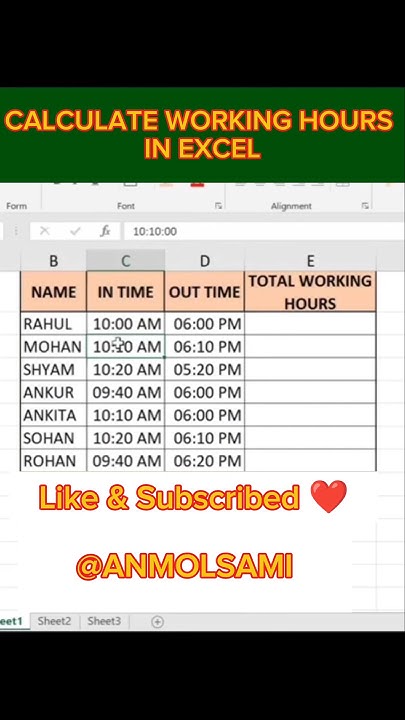 Excel Tips And Tricks How To Calculate Working Hours In Excel Exceltips Exceltutorial