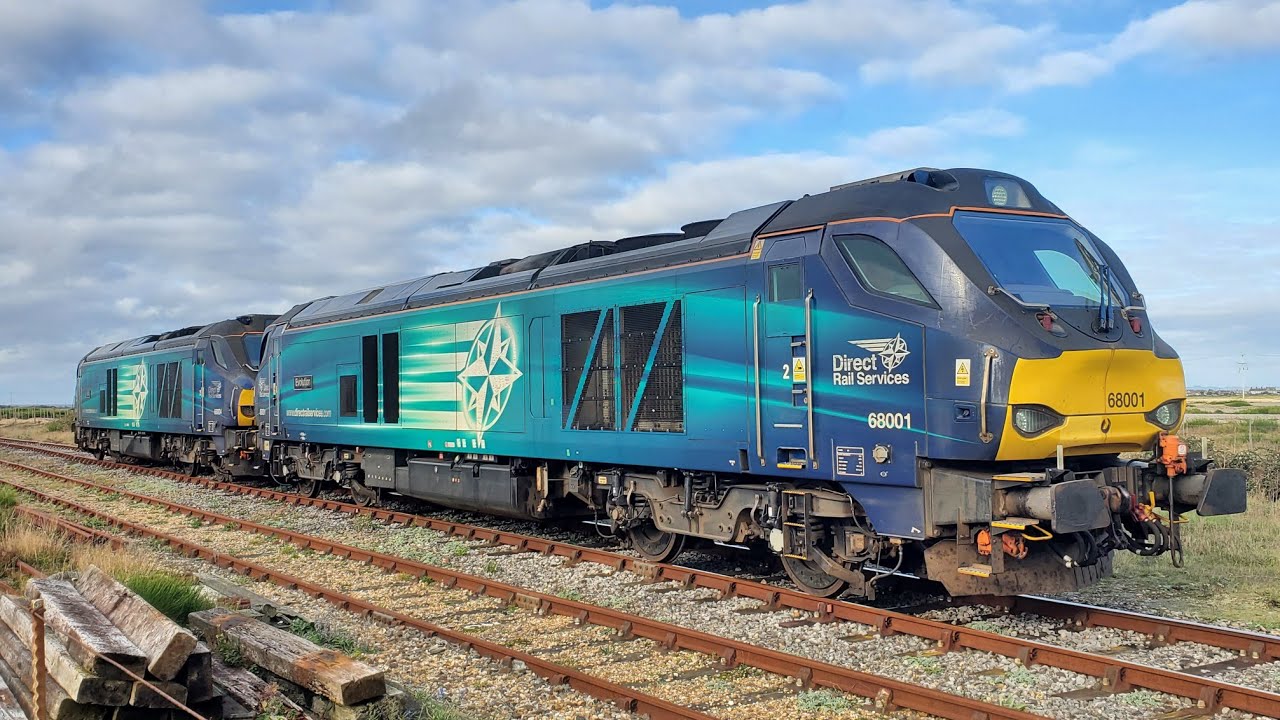 DRS Dungeness Nuclear Flask Train With Class 68 Diesel Locos (68001/ ...