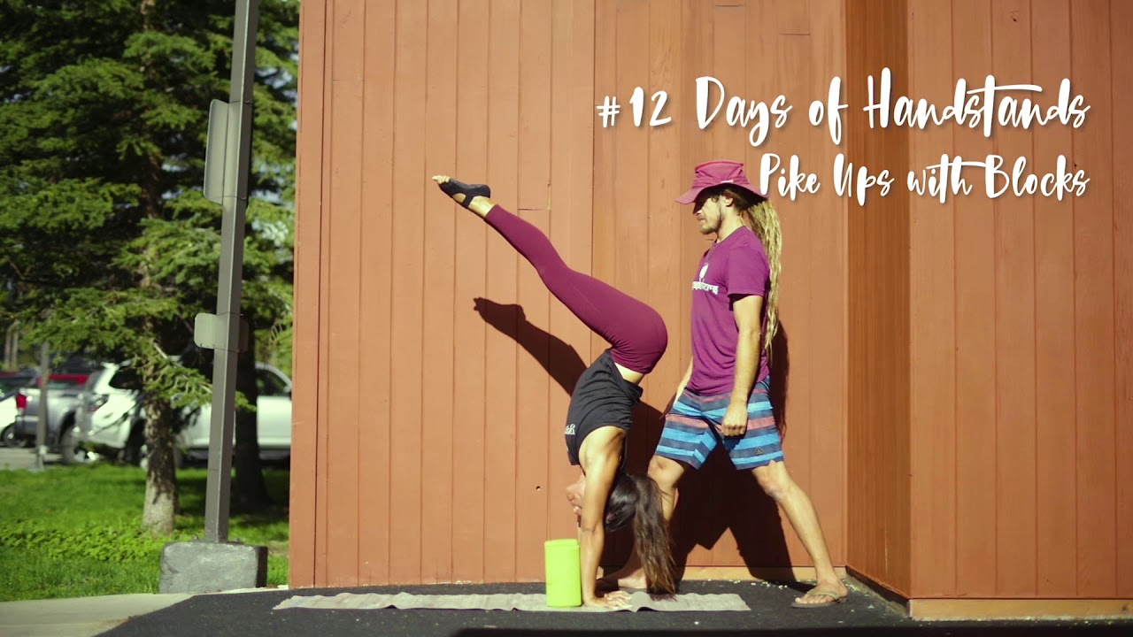 Pike Ups with Blocks | YogaSlackers 12 Days of Handstands - YouTube
