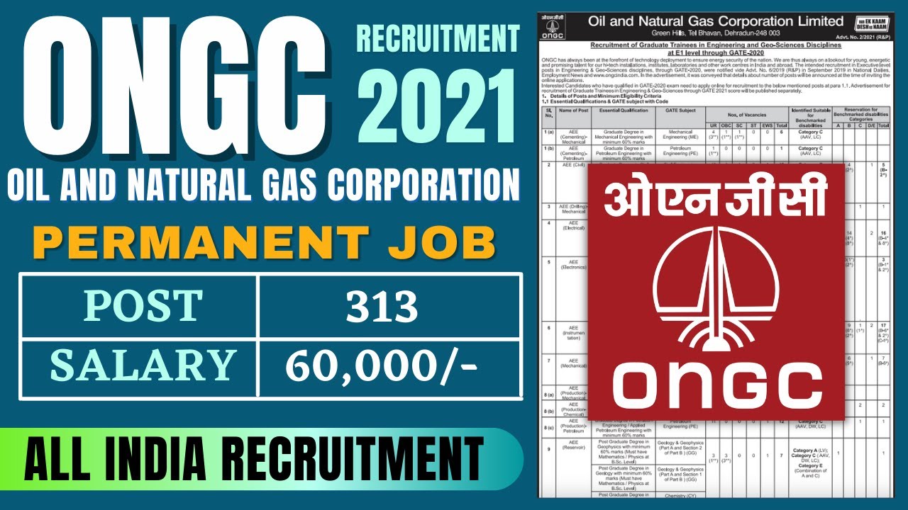 Oil and Natural Gas _ ONGC recruitment 2021 || permanent job, Full ...
