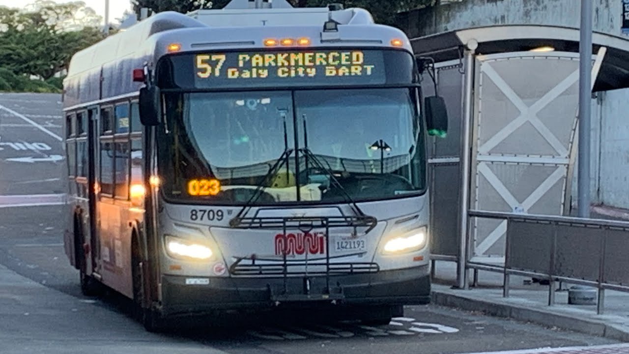 2013 New Flyer Industries XDE40 8709 on route 57 Parkmerced- Inbound to ...