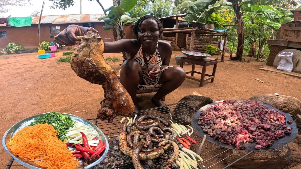 Smoked with Fresh Blo*d Delicious Cow Intestines with Fresh Vegetables ...