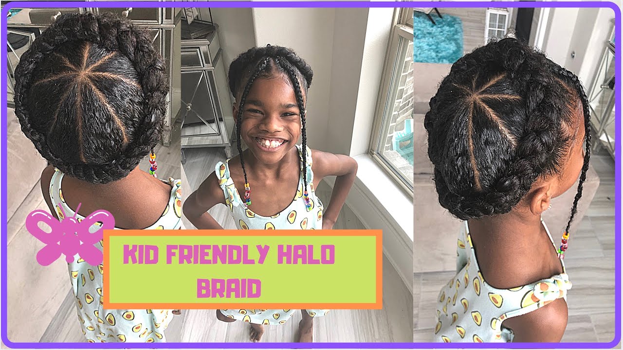 How to: Halo/Crown Braid Kids Natural Hairstyle - YouTube