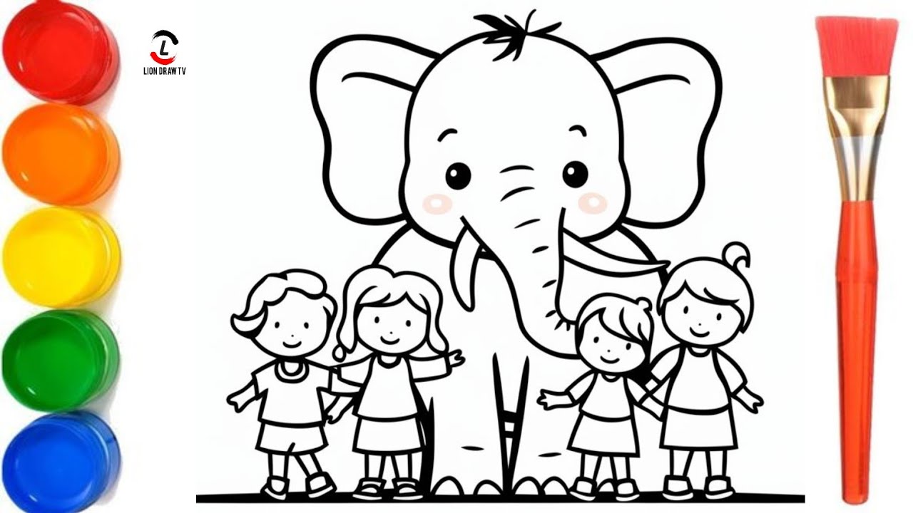 lHow to Draw kids with elephant drawing, Painting and Coloring for Kids ...
