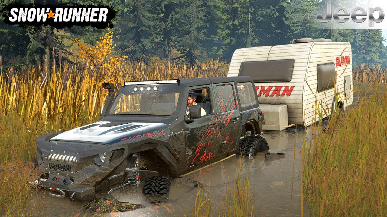 SnowRunner - 2020 JEEP RUBICON FAB FOURS Tows A Caravan Trailer Through ...