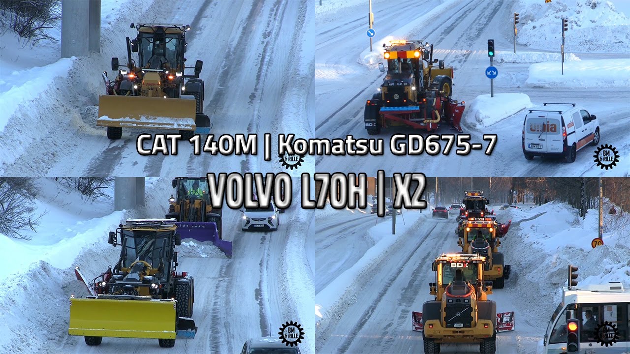 Dual graders, dual loaders in snowclearing | CAT 140M | Komatsu GD675-7 ...