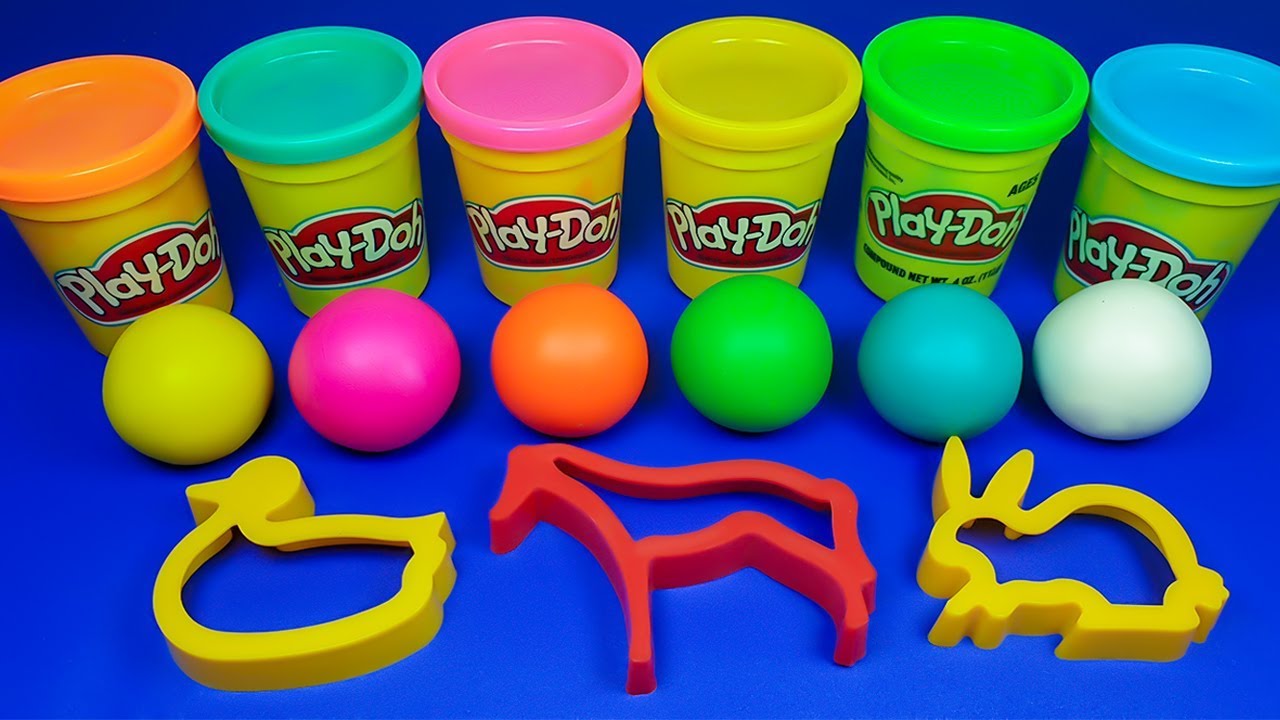 Learn Colors with 6 Play Doh Balls and Animal Molds | Kinder Joy ...