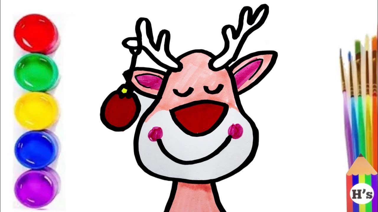 How To Draw a Cute Rudolf | Red Nose Deer | Bolalar uchun rudolf rasm ...