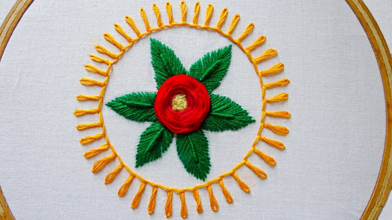 Hand Embroidery Design Of Woven Rose Flower & Basque Stitch - YouTube