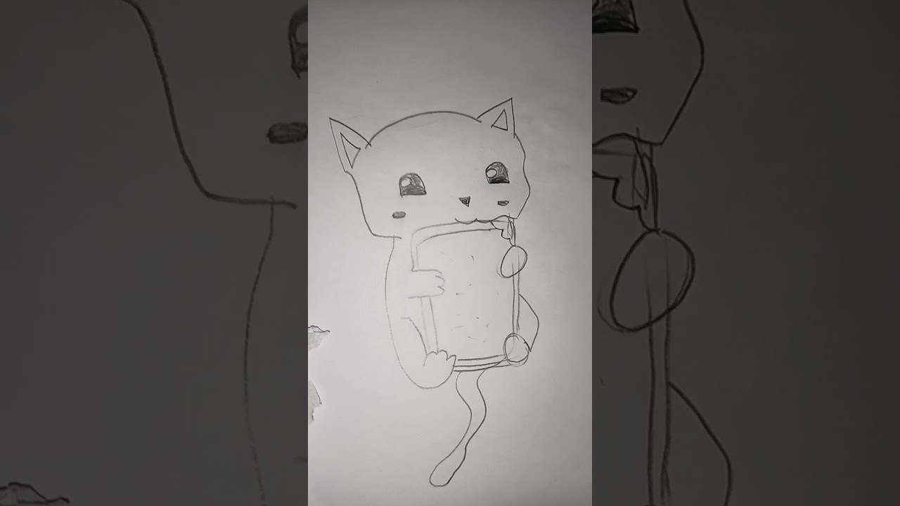 cute cat eating food drawing - YouTube