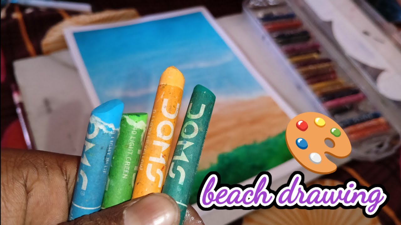 How to draw very easy Beach drawing with oil pastel colours|how to draw ...