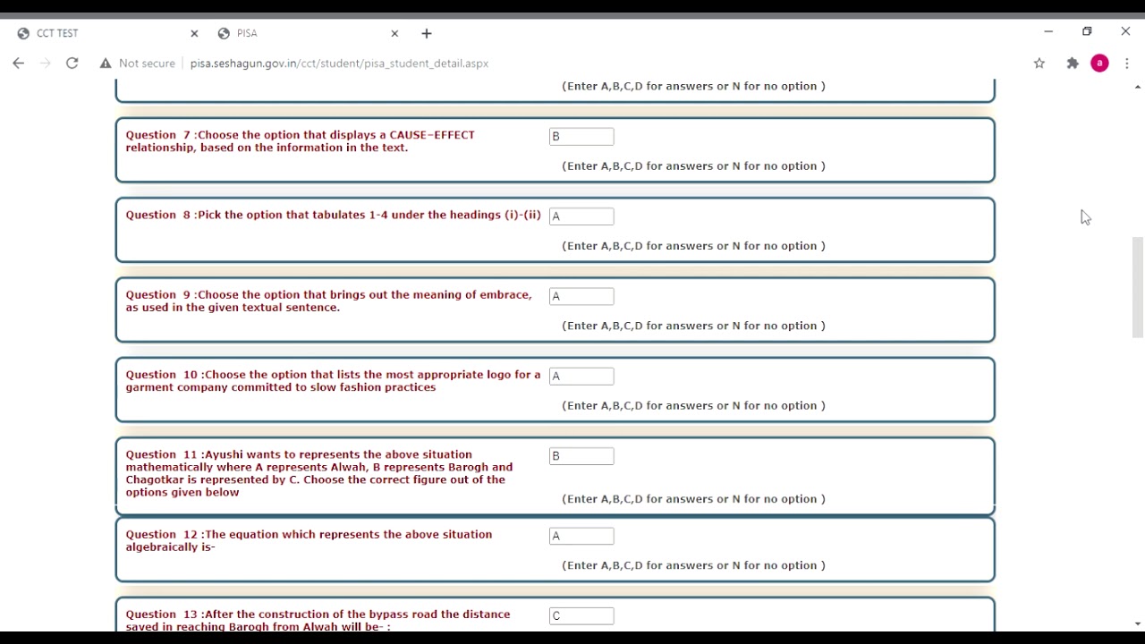 PISA TEST 2020-21 CCT-8 ANSWER KEY LATEST - YouTube