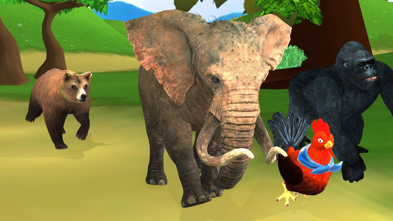 Wild Animals 3D Animation : Elephants, bears, chickens, gorillas and ...