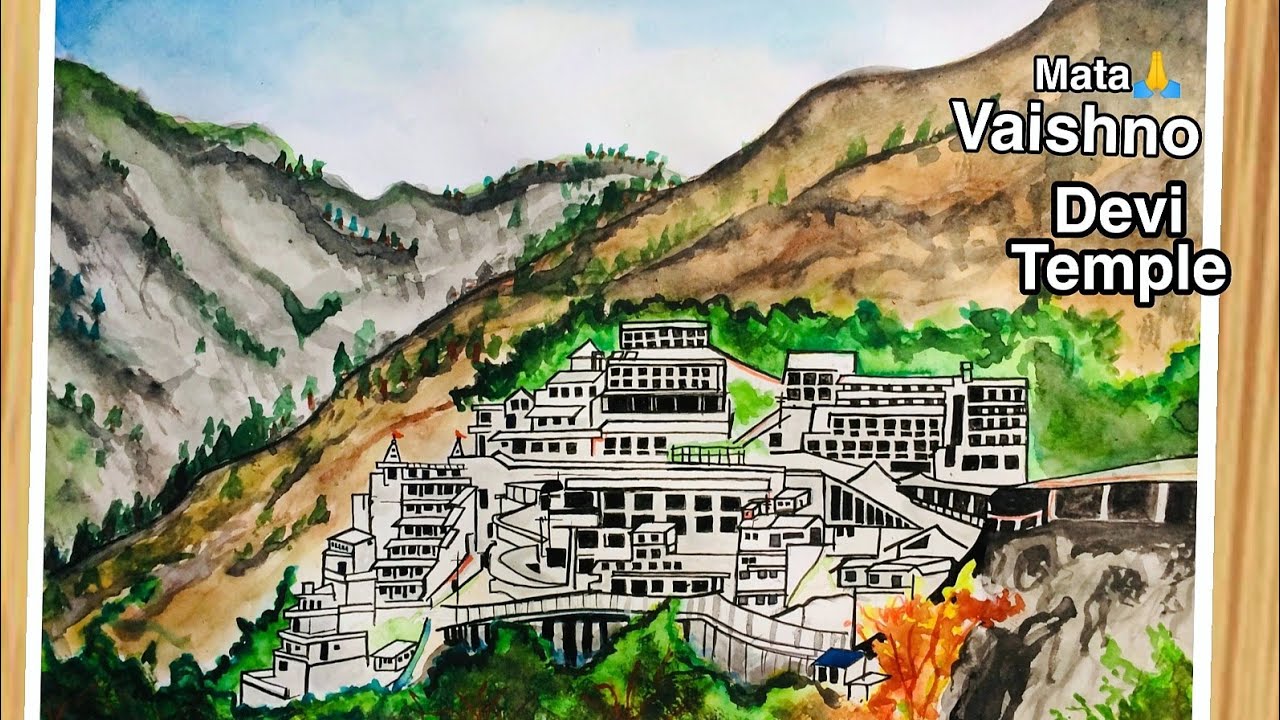 Mata Vaishno Devi Temple landscape watercolour painting || First Time ...