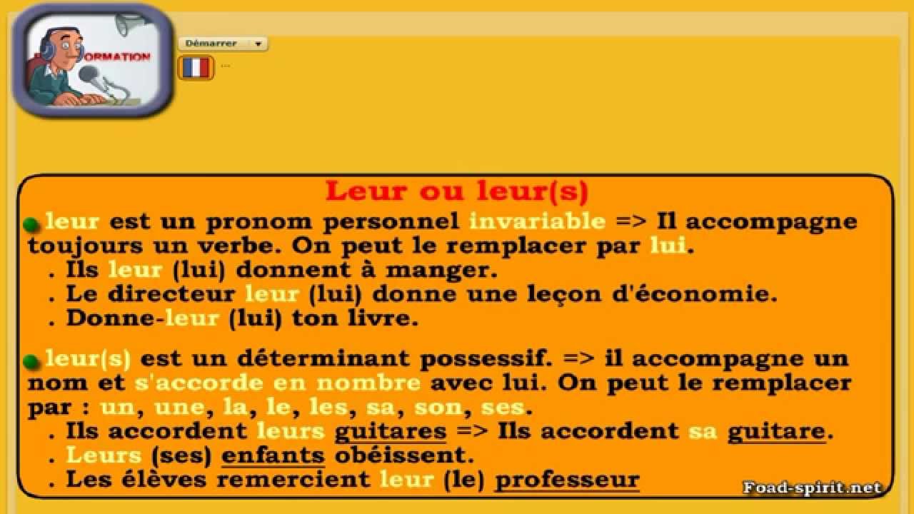 Les homophone leur et leur(s) - Cours de français animé... - YouTube