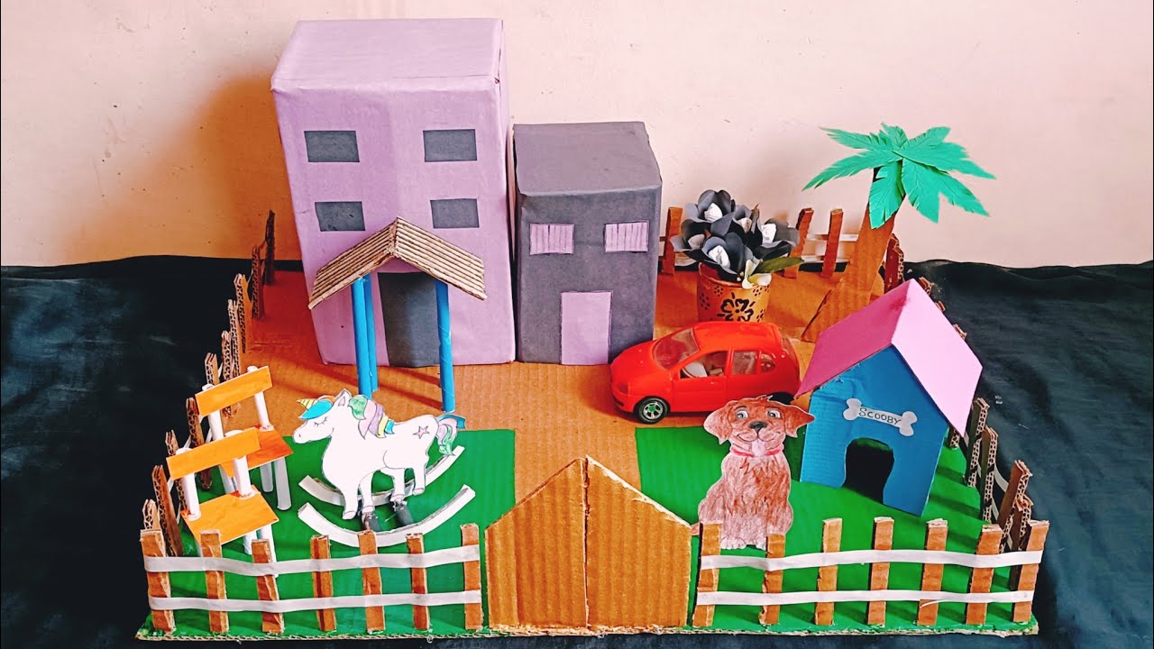 How to make cardboard house 🏠 easy | City house school project model ...
