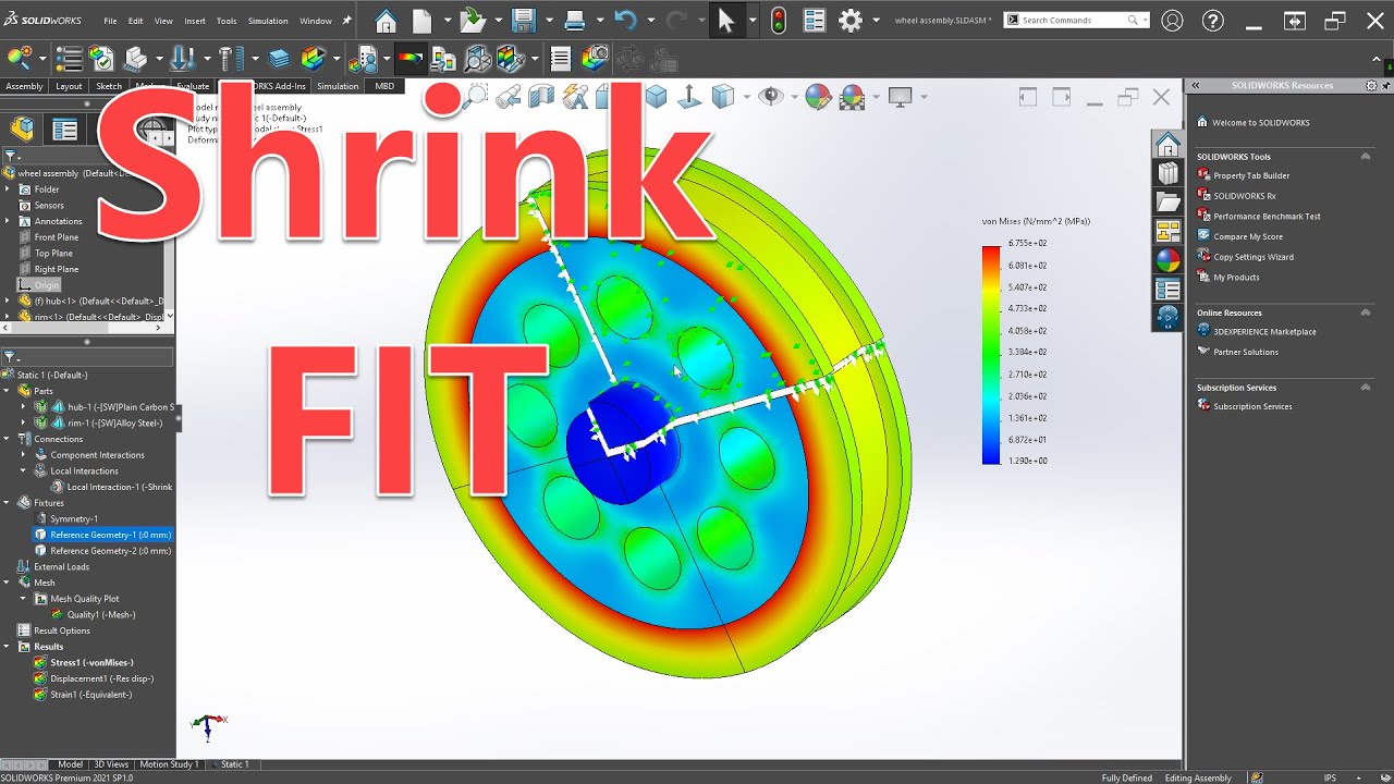 Solidworks Exercise #159 how to use shrink fit in simulation - YouTube
