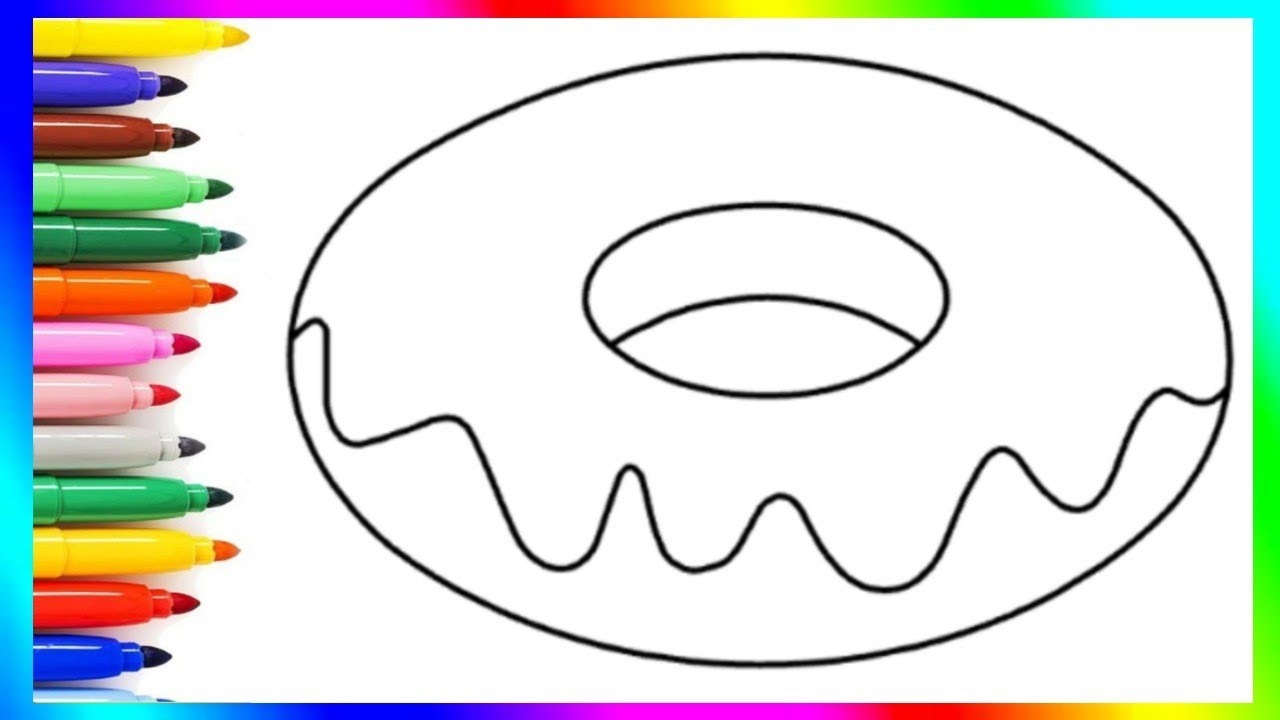 How to draw donut easy step by step for kids🌈🎊 kids drawing🔴🟡🔵🟢 Donut ...