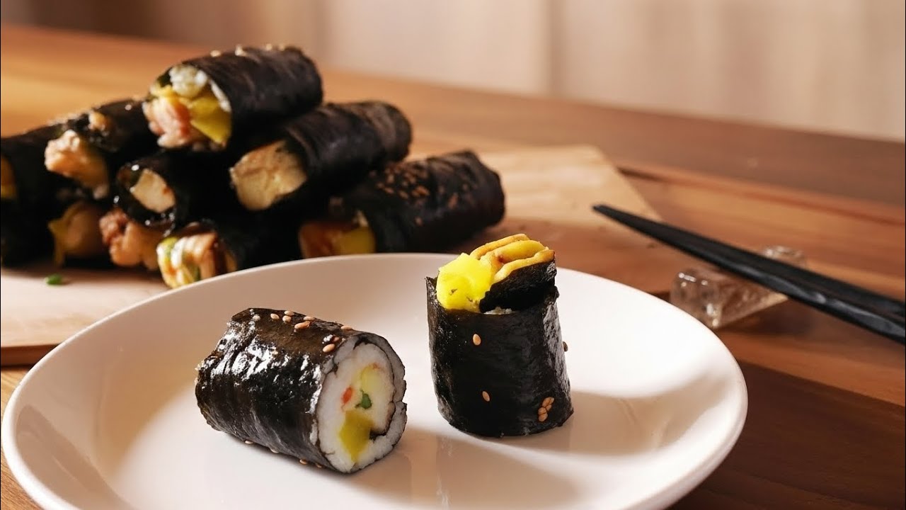 Super simple mini kimbap 초간단 냉장고털이 미니김밥 - YouTube