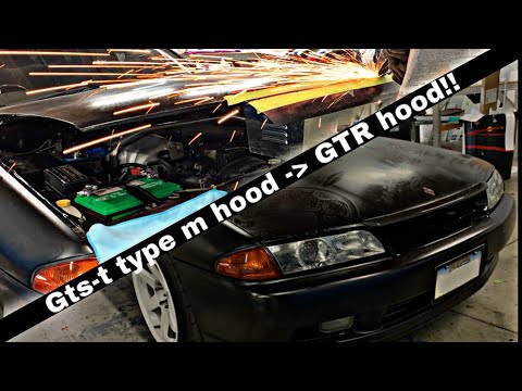 Cutting my R32 GTS-T hood to look like a GTR hood! + Hood lip install ...