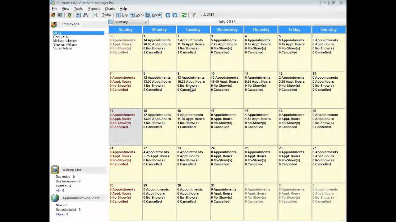 Monthly Calendar in Customer Appointment Manager 7.0 - YouTube