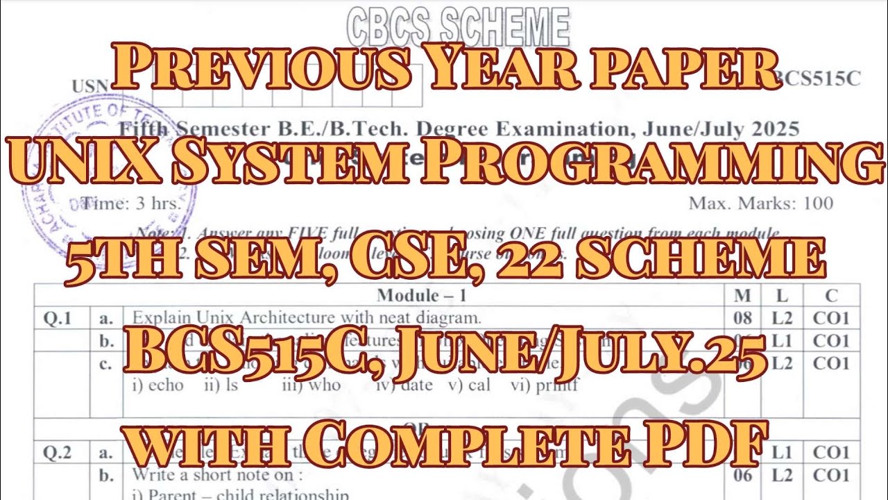 UNIX System Programming, PYQ, CSE/ISE/AIML, BCS515C, June/July.25, 22 ...