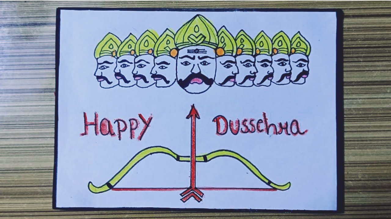 Dussehra drawing | easy Happy dussehra drawing with Ravan|very easy ...