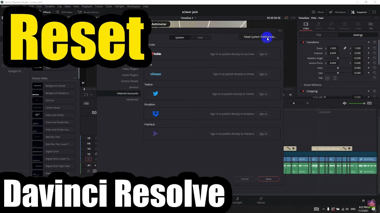 How To RESET Davinci Resolve System And User Preferences YouTube How To RESET Davinci Resolve System And User Preferences YouTube