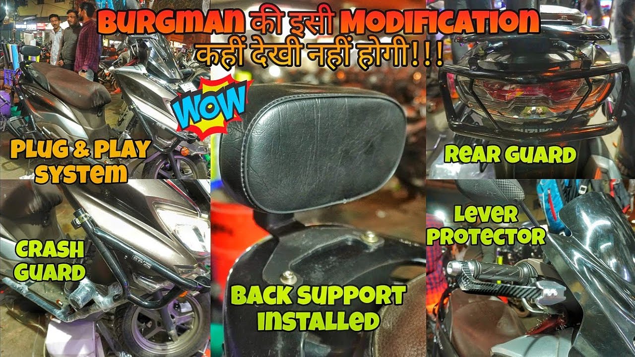Burgman Modification 😍 Crash Guard, Waizer & Rear Back Support ...