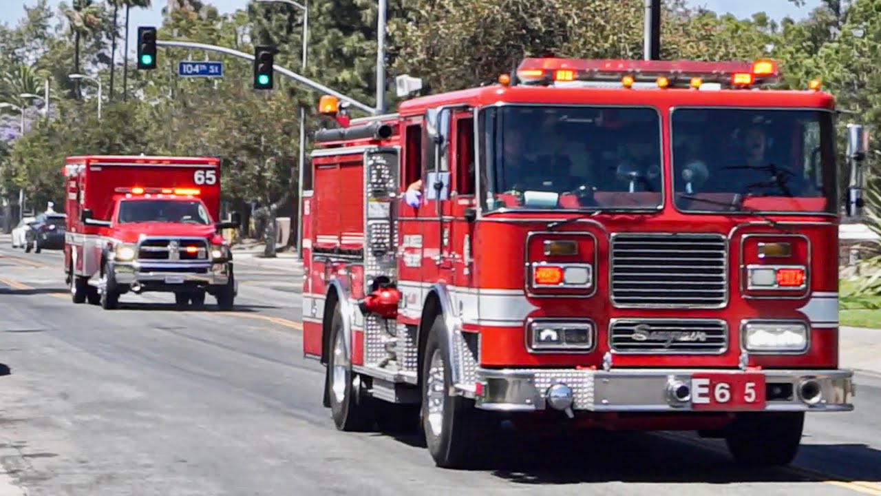 LAFD Engine 65 & Rescue 65 Responding - YouTube