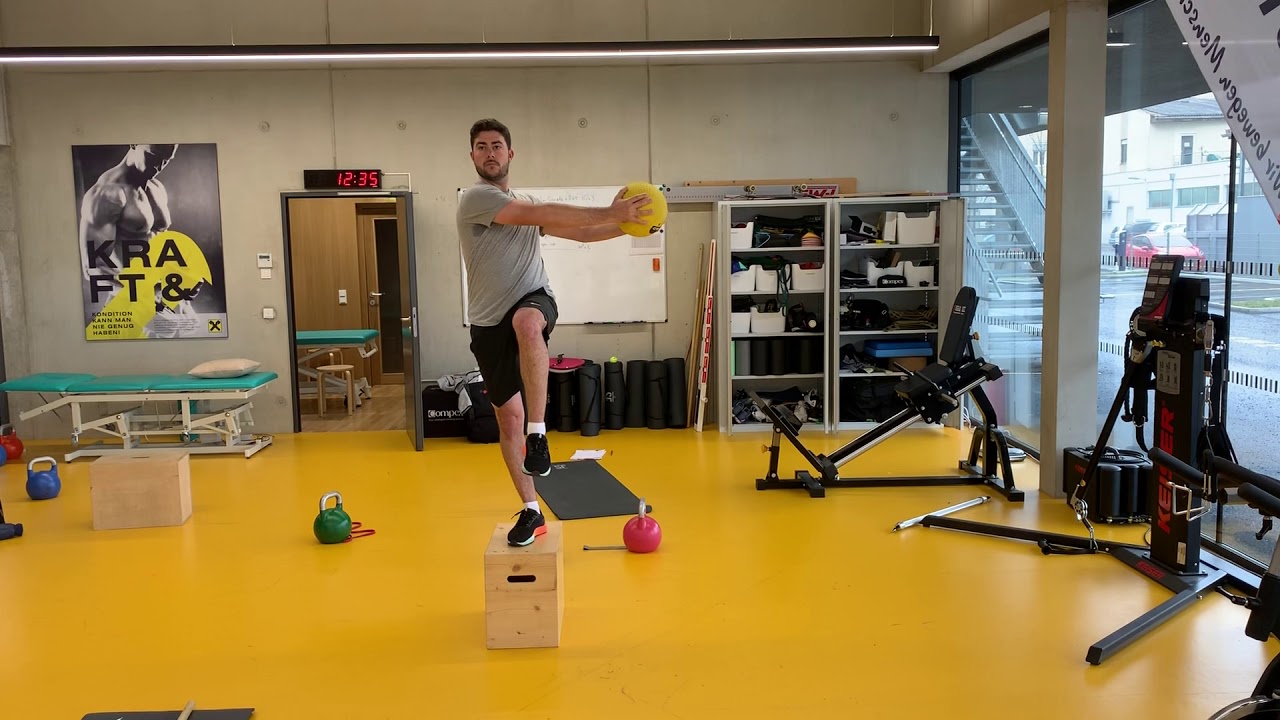 lateral med ball step up + rotation - YouTube