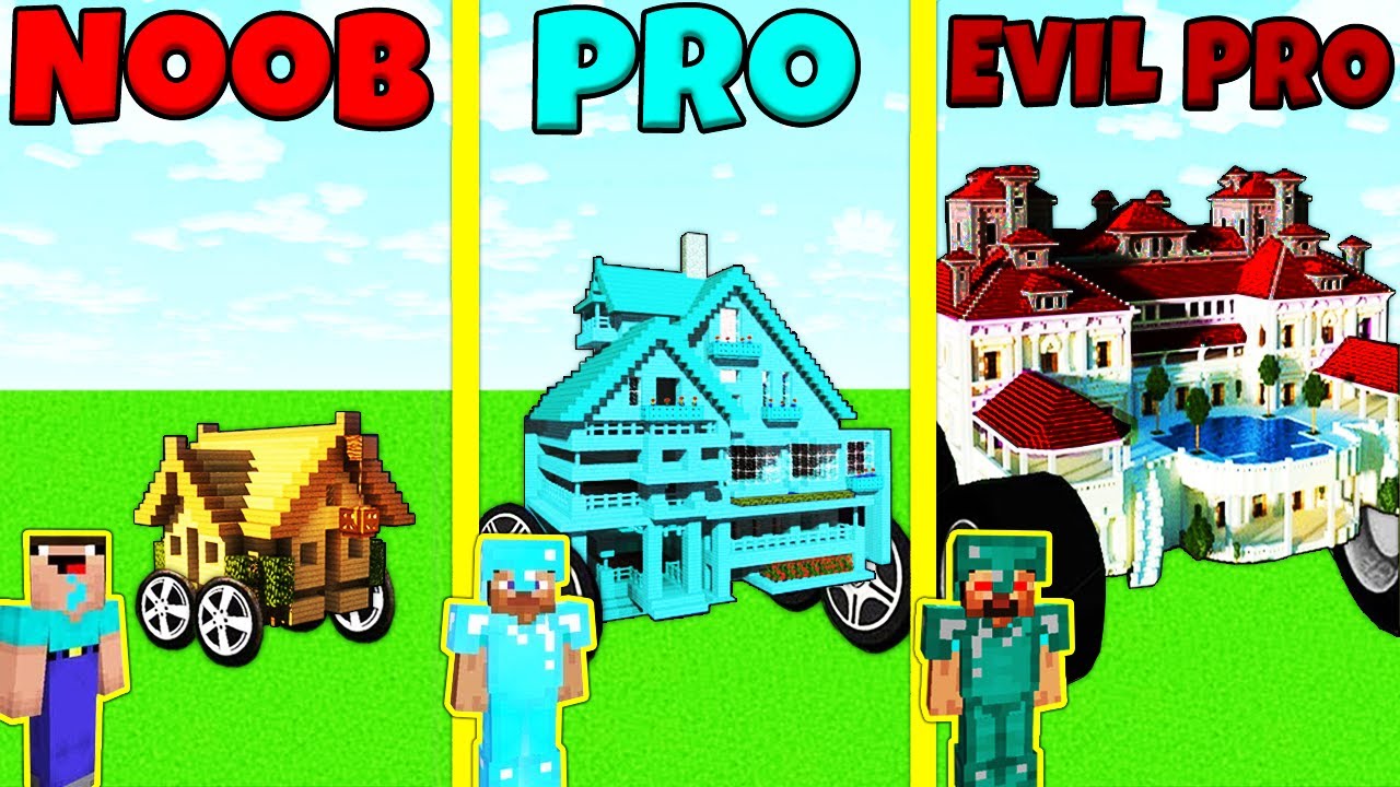 Minecraft Battle: NOOB vs PRO vs EVIL PRO: HOUSE ON WHEELS BUILD ...