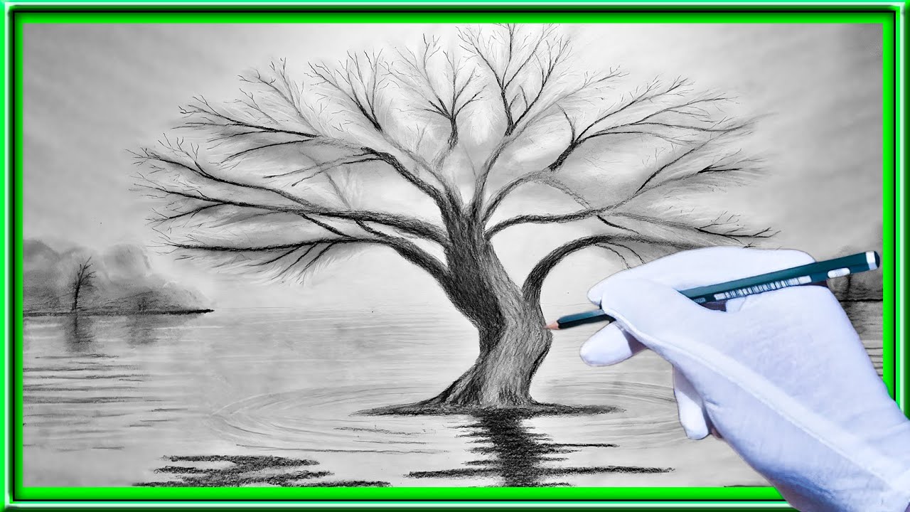Tree in water drawing art time lapse | DavidKreativ - YouTube