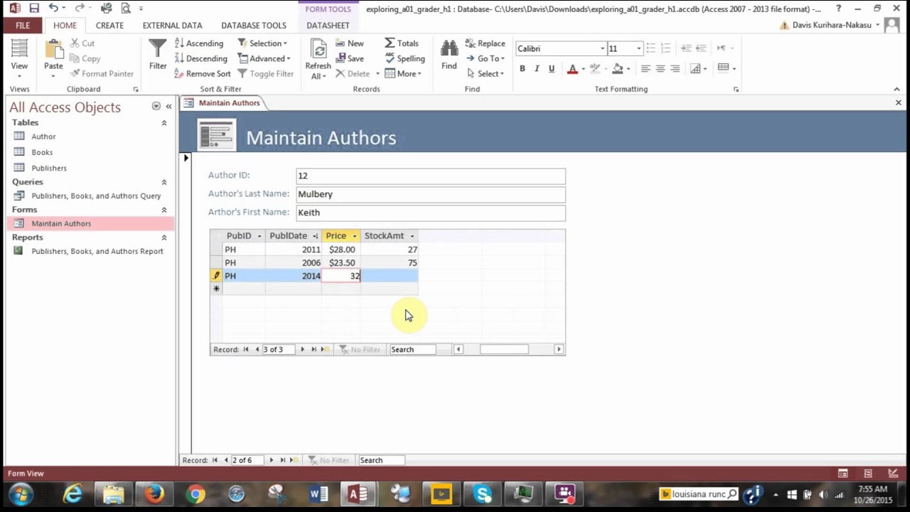 BUSA 345: Office 2013 Access Ch.1 Grader Project - YouTube