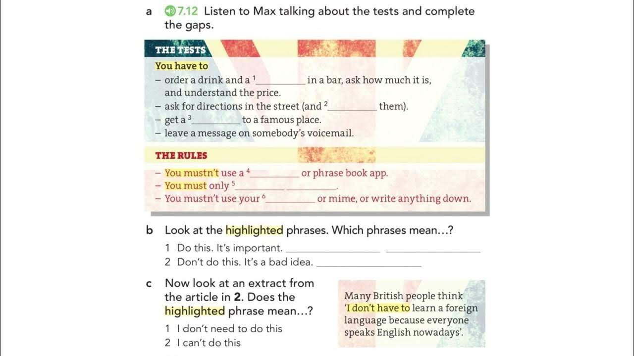 ENGLISH FILE pre-intermediate - 7C. Could you pass the test? p. 59, ex ...