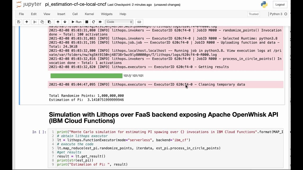 Using Lithops to run Monte Carlo Simulations over IBM Cloud Code Engine - Pi calculation example ...
