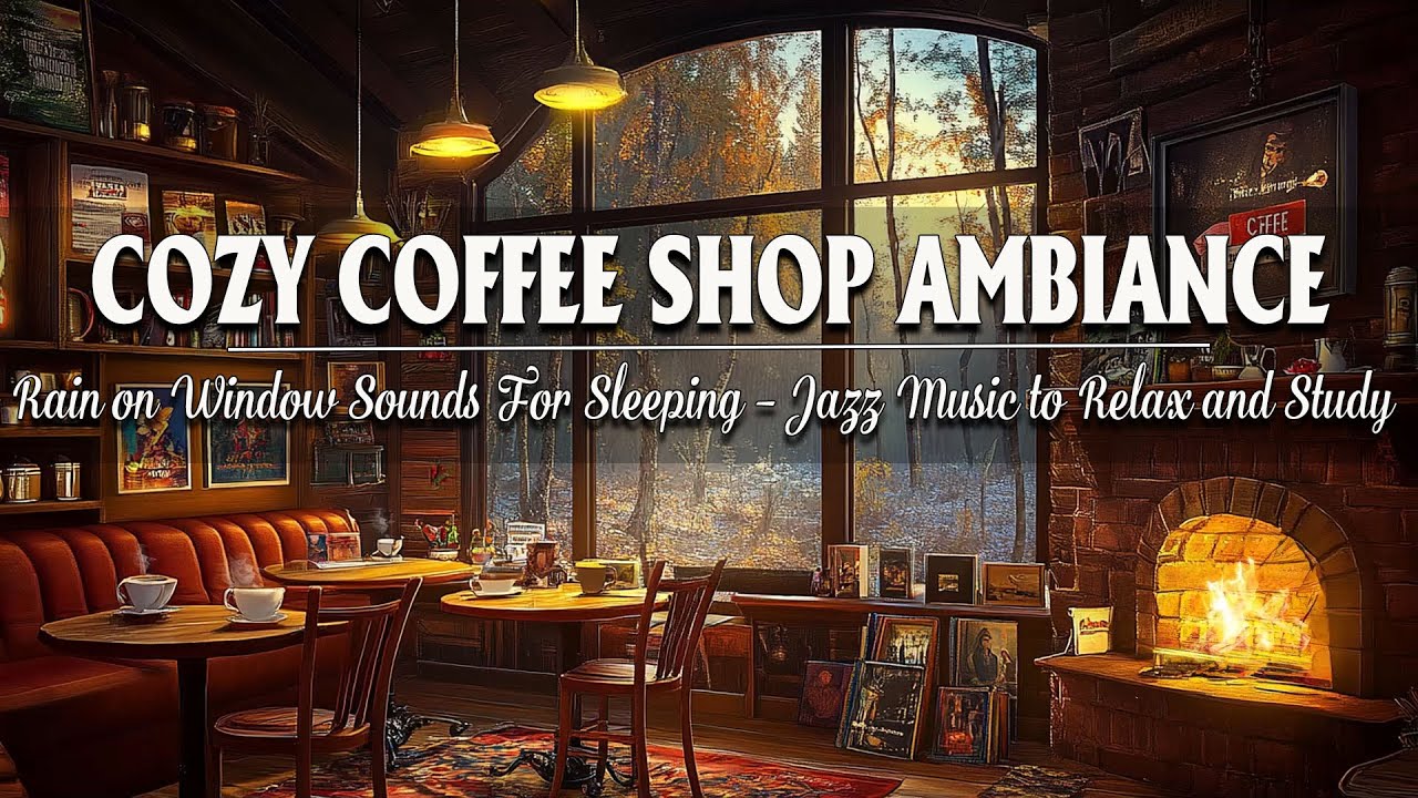Cozy Coffee Shop Ambiance 🌧️ Rain on Window Sounds For Sleeping - Jazz ...