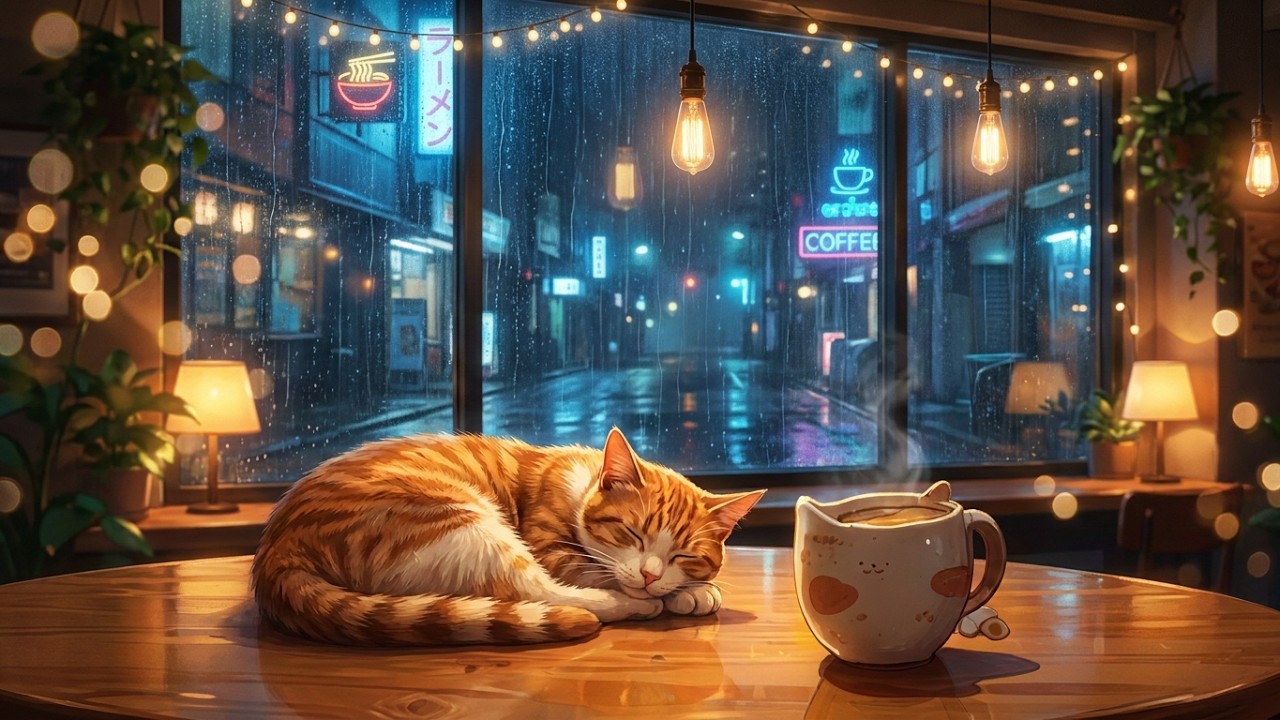 Midnight Cat Café | Lofi Jazz Dreams with the Coffee Shop Cat - YouTube