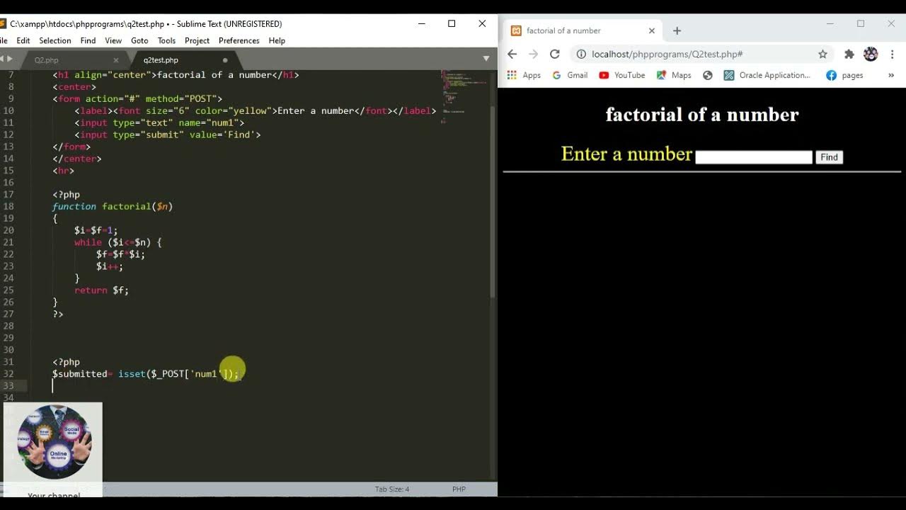 PHP program to find factorial of a number - YouTube